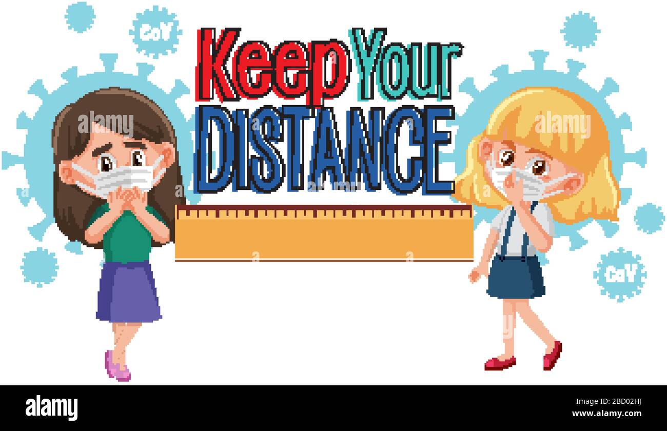 Two girl keeping distance illustration Stock Vector Image & Art - Alamy