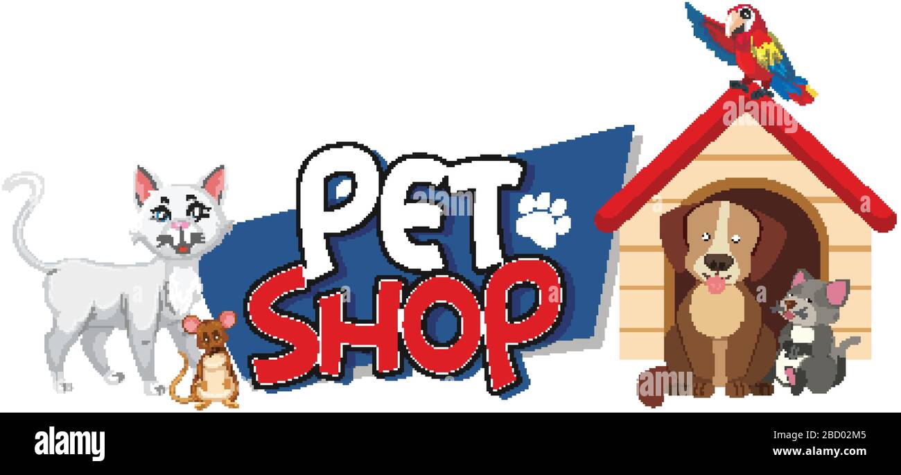 Font design for pet shop with many cute animals illustration Stock ...