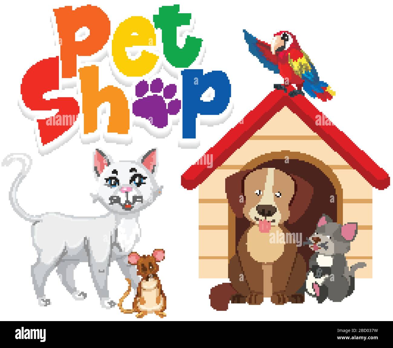 Font design for pet shop with many cute animals illustration Stock ...