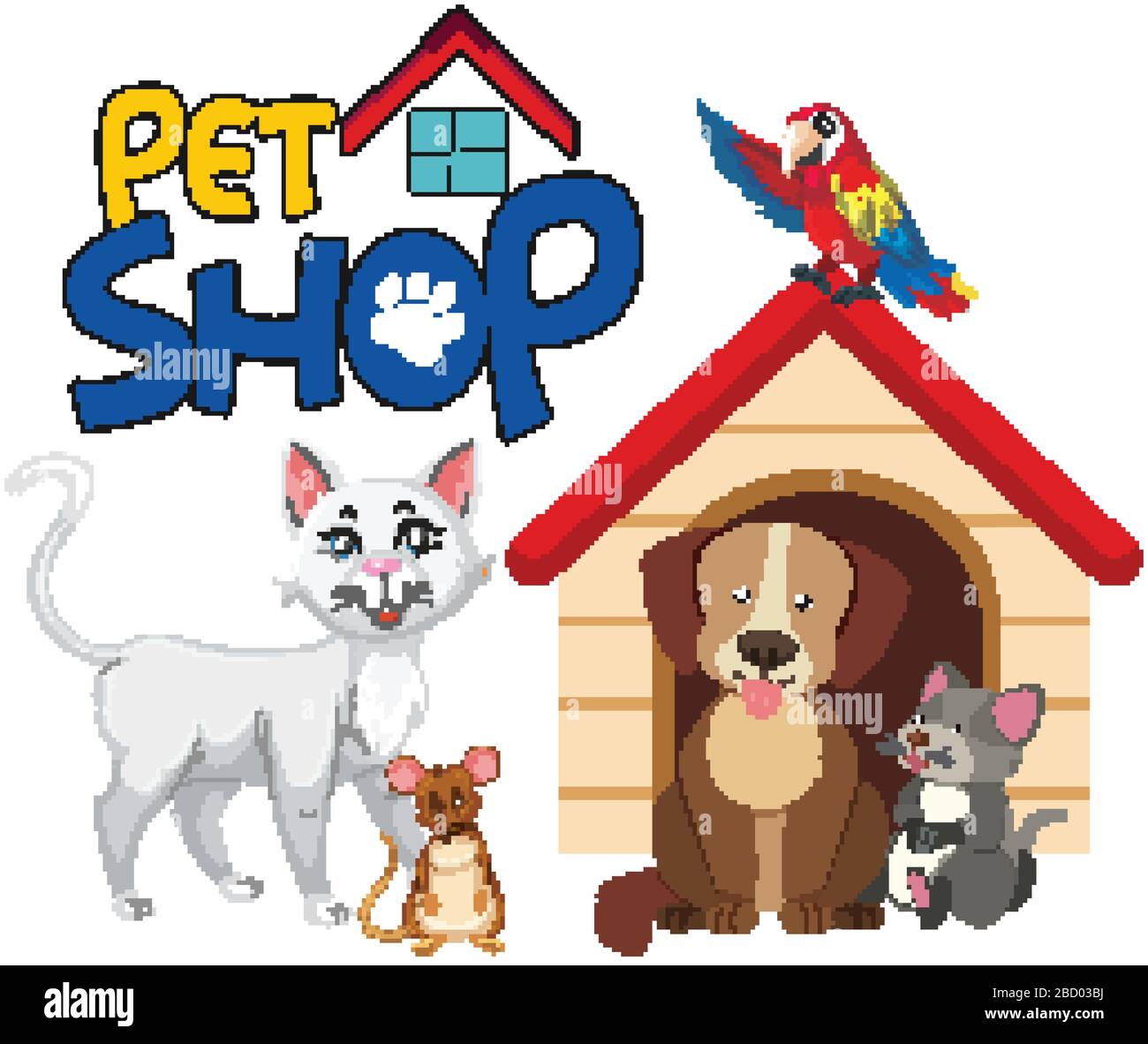 Font design for pet shop with many cute animals illustration Stock ...