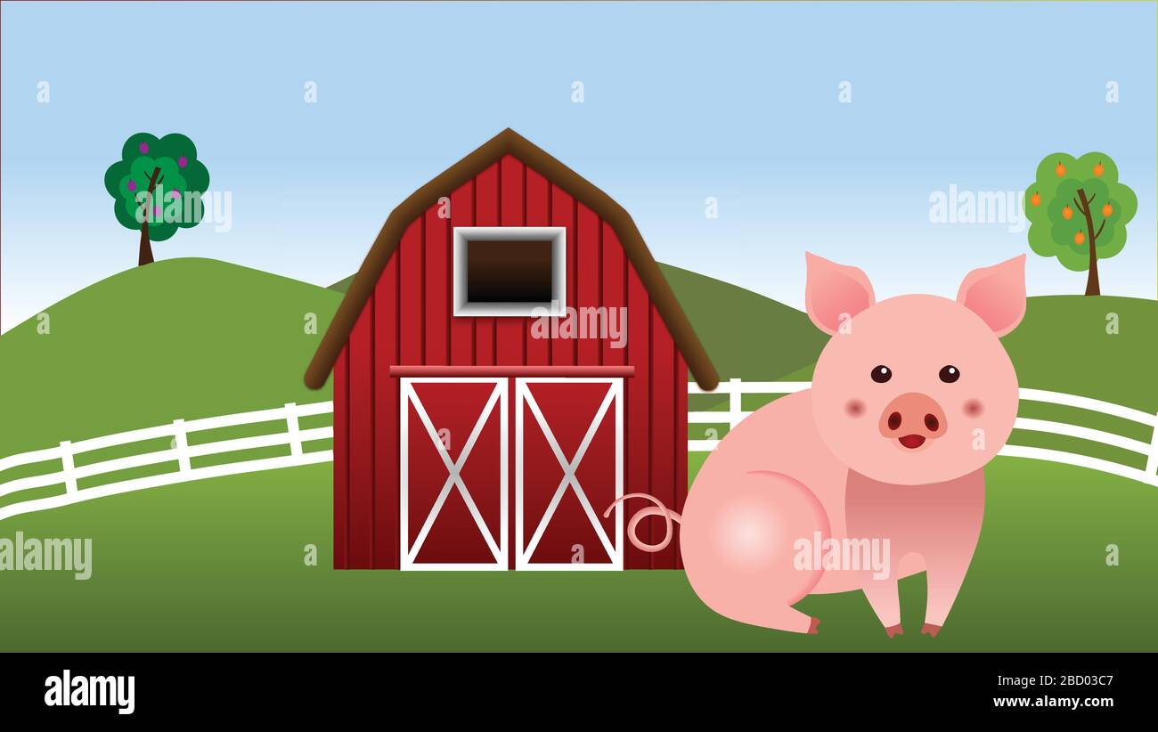 Pink pig on farm Stock Vector Image & Art - Alamy