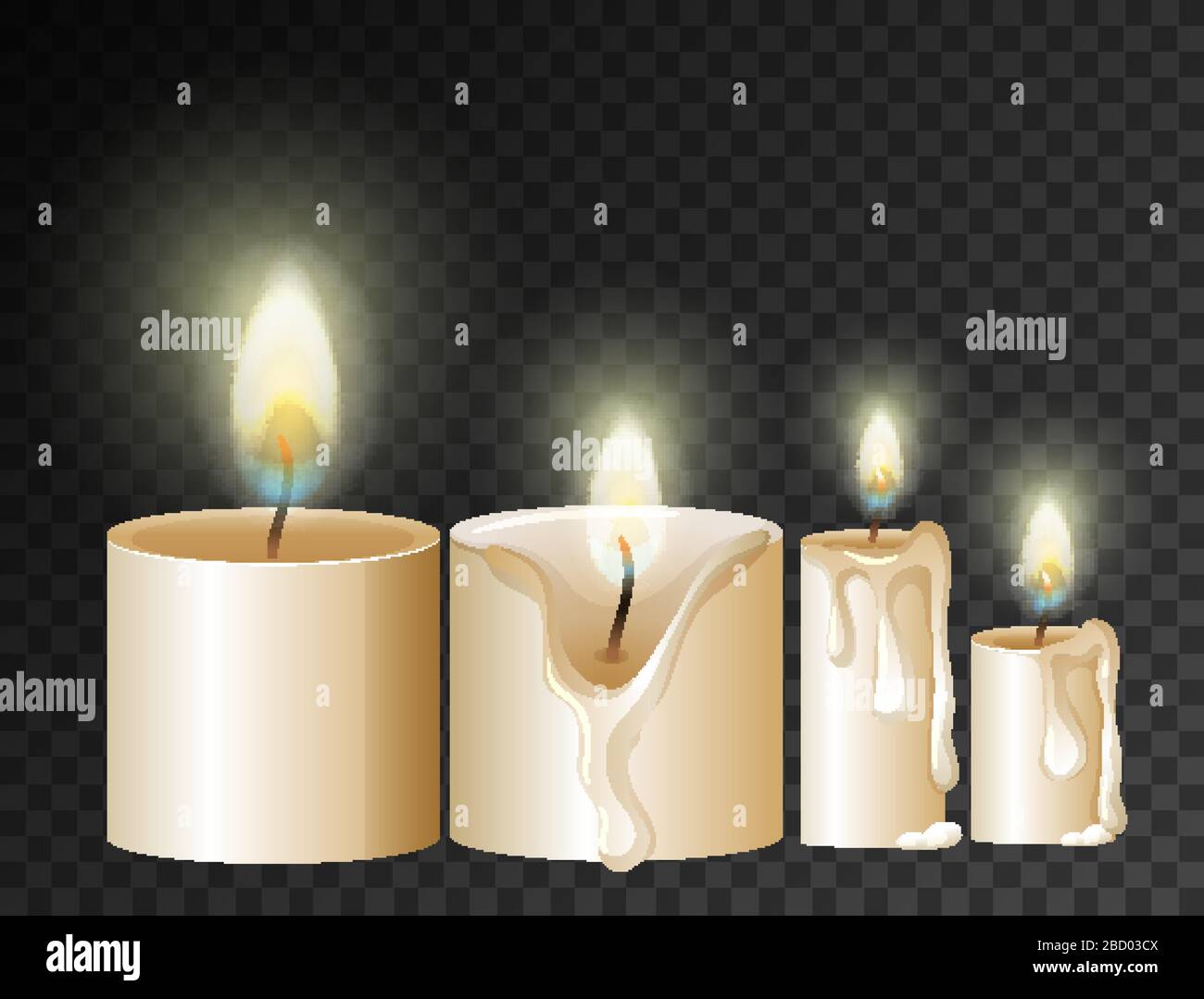 Four candles with light on black background illustration Stock Vector ...