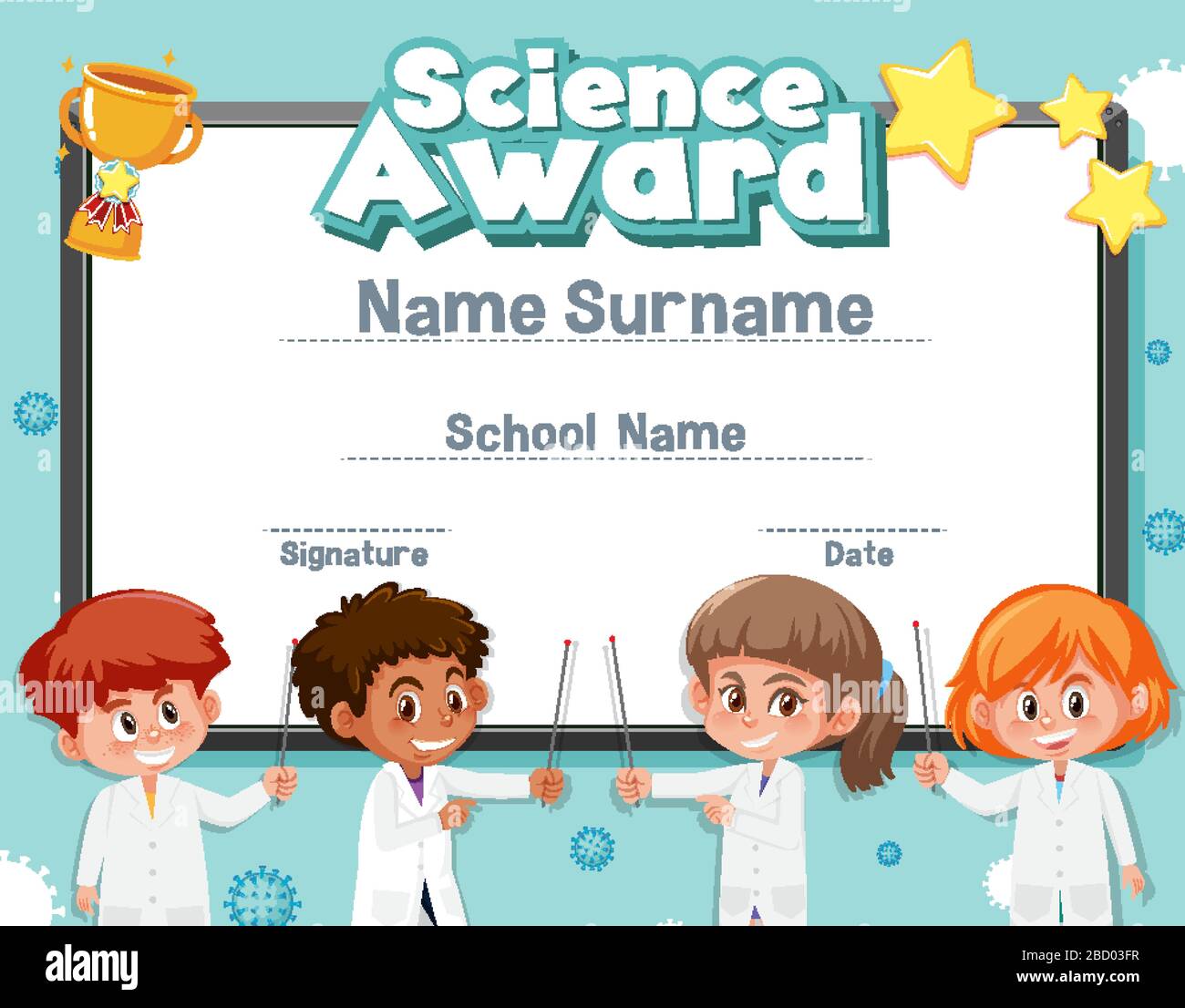 Certificate template for science award with kid in the lab background ...