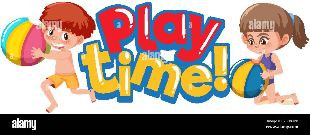 Font design for word play time with happy kids playing illustration ...