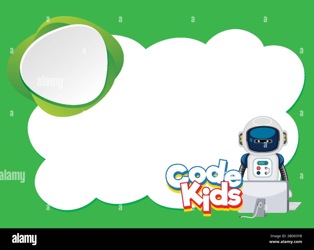 Background design template with robot on green frame illustration Stock ...