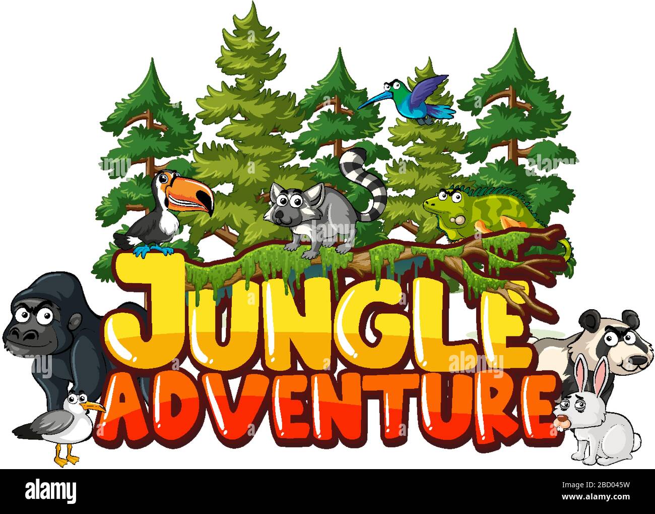 Word design for jungle adventure with many animals illustration Stock ...
