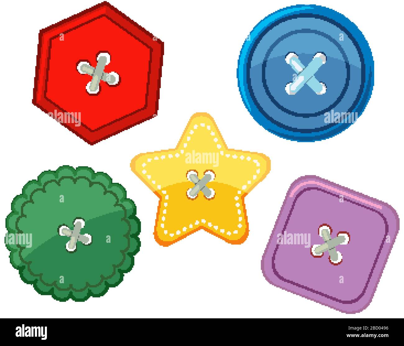 Set of different shapes and colors of buttons on white background ...