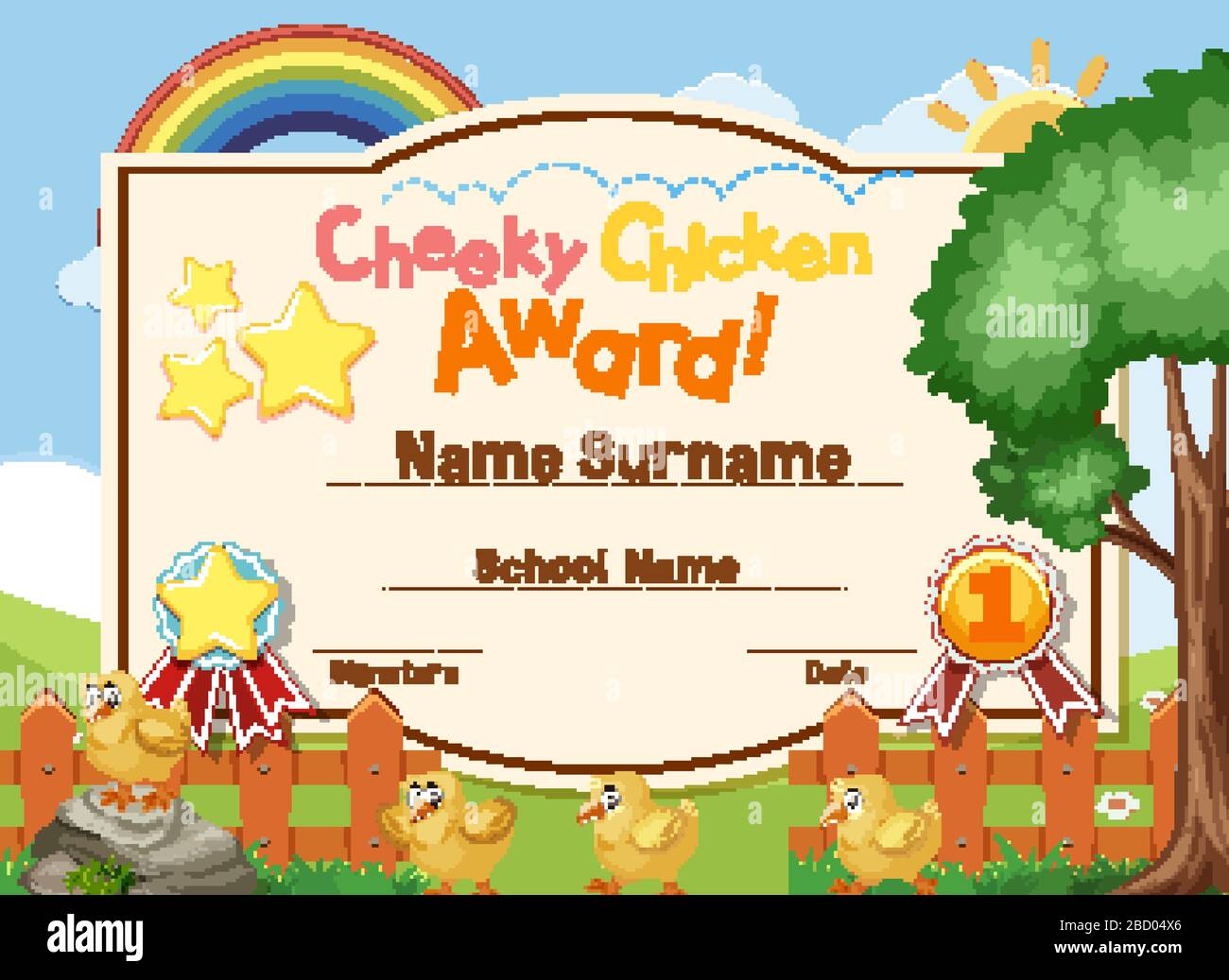 Certificate template design for cheeky chicken award with little chicks ...