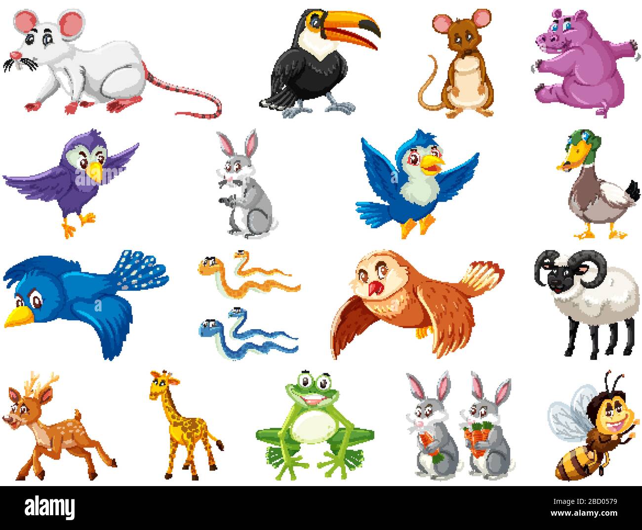 Large set of wild animals on white background illustration Stock Vector ...