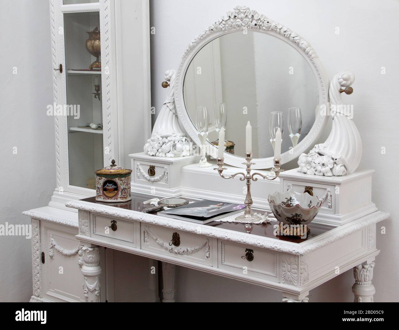 Early century makeup table with candles Stock Photo - Alamy