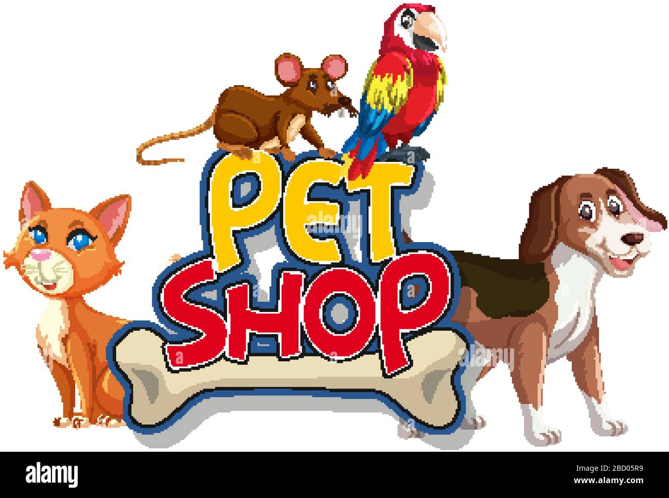 Font design for word pet shop with many animals illustration Stock ...