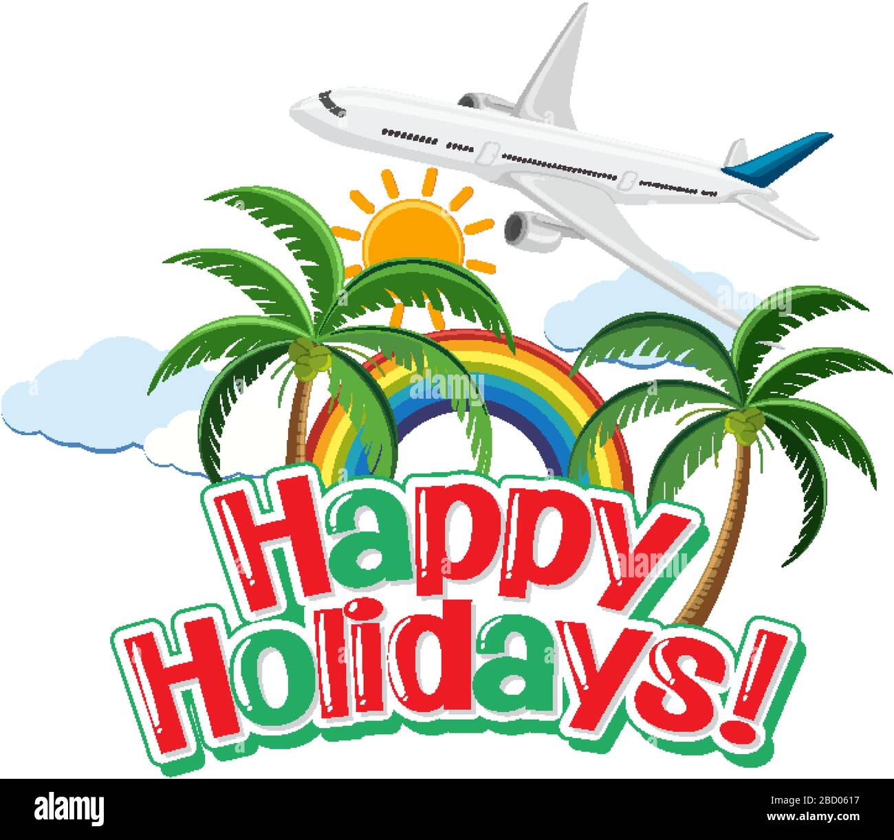 Phrase design for happy holidays with airplane flying in the sky ...