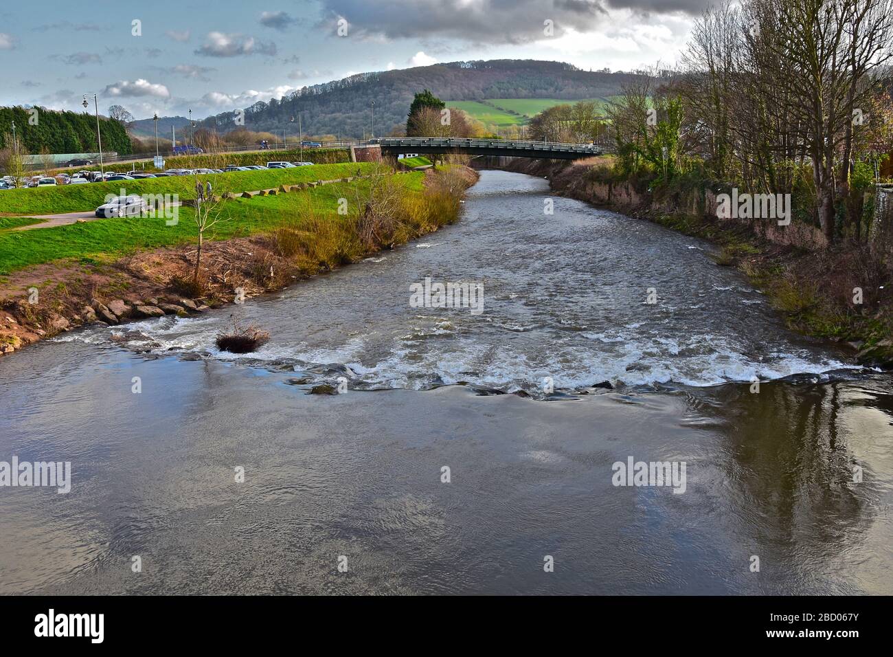 A view of the river Monnow and surrounding countryside as it passes ...