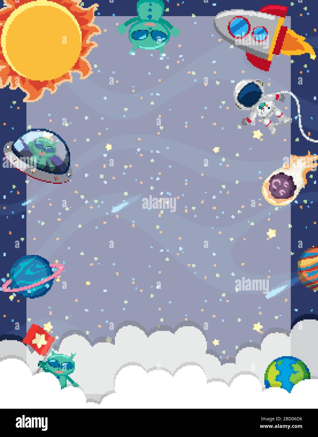Frame template with many planets in the space background illustration ...