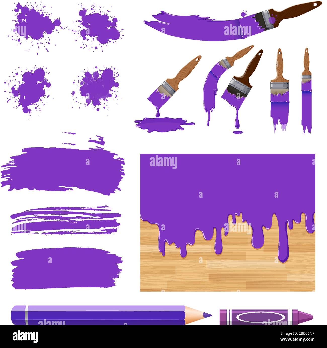Set of watercolor painting in purple with equipments illustration Stock ...
