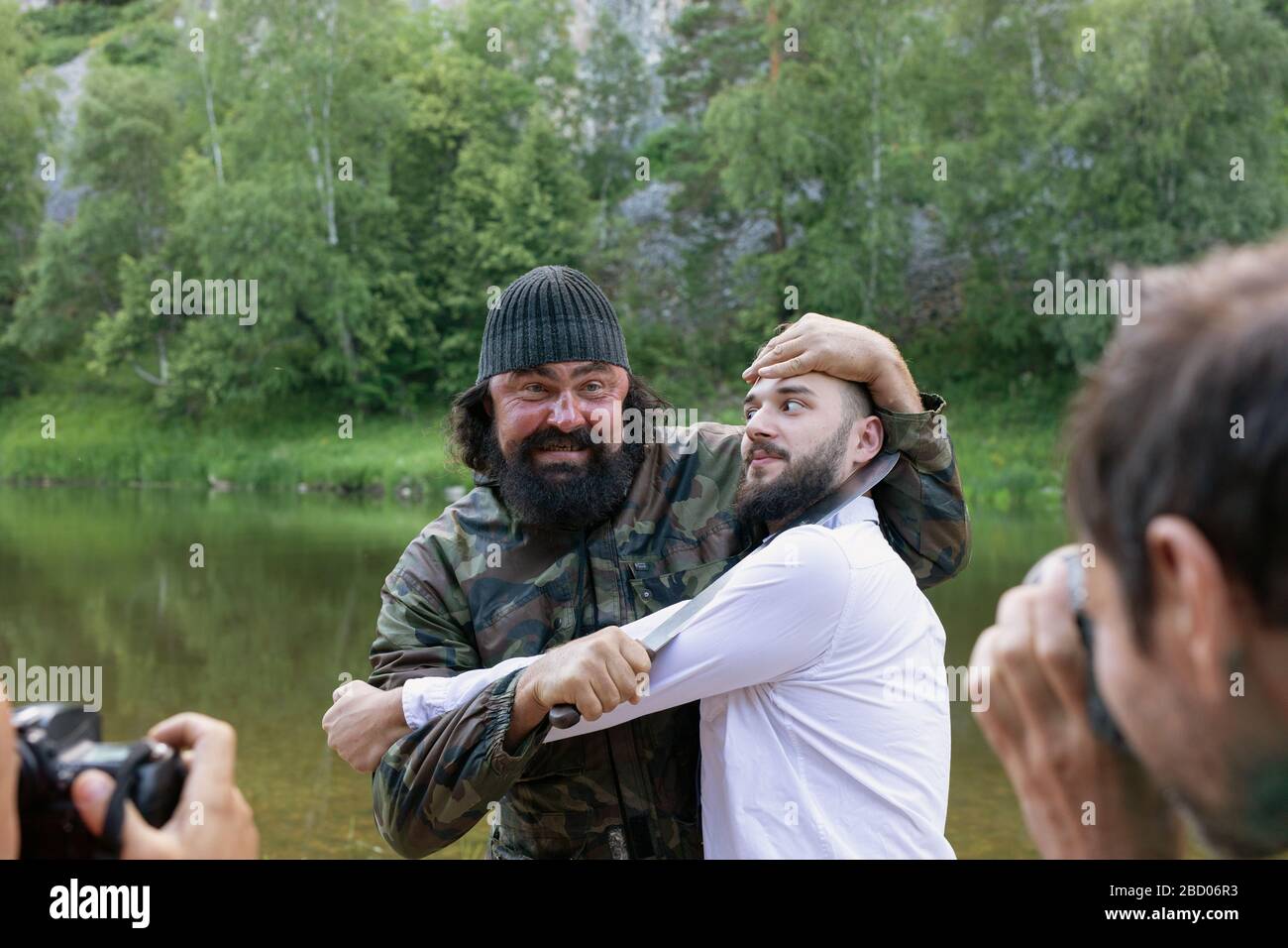 Production photography with models. Brutal bearded terrorist in ...