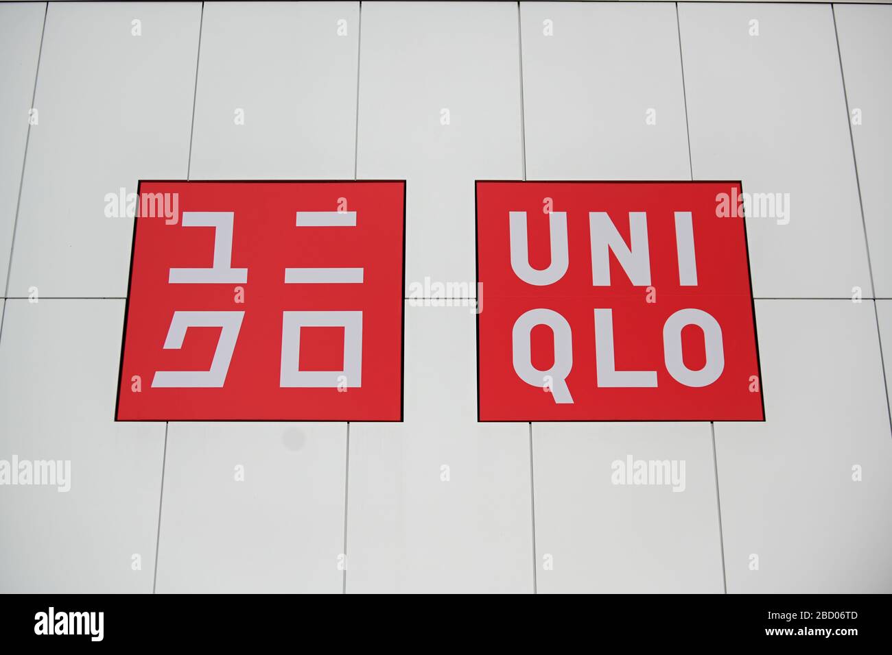 General overall view of UNIQLO signage inside the Ontario Mills mall ...