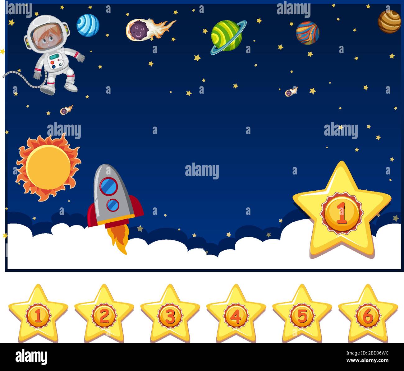 Background design template with astronaut and many planets illustration ...