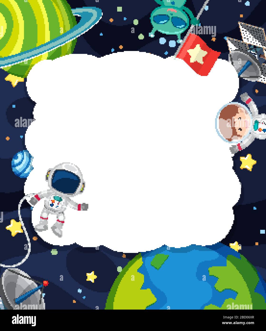 Frame template with astronaut flying in the space background ...