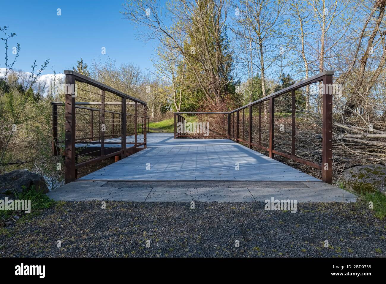 Public park landscape and pedestrian overpass in a park Fairview Oregon ...