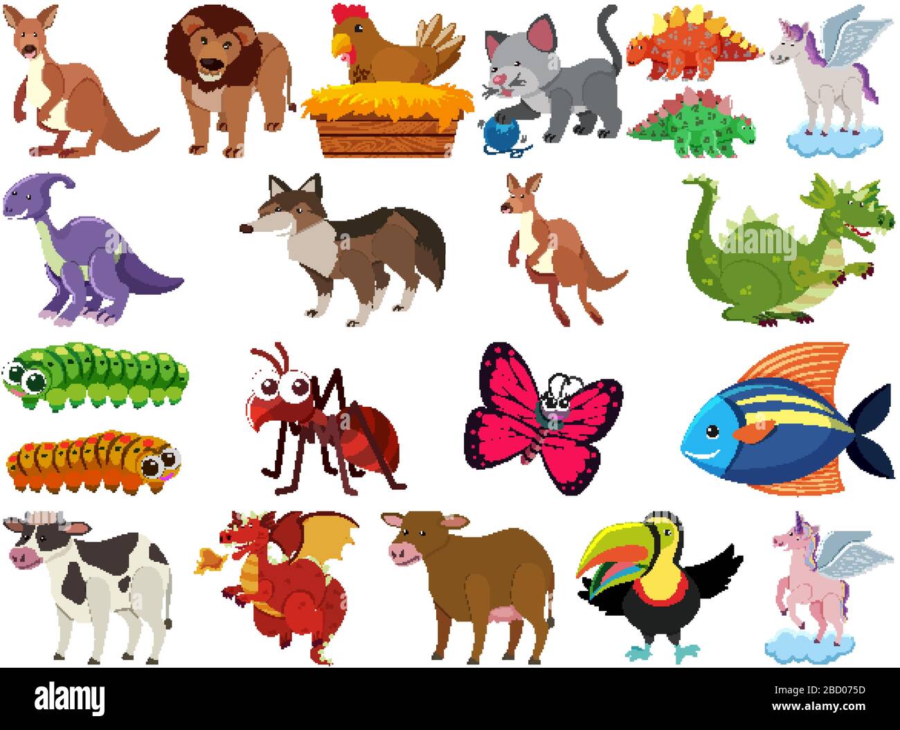 Large set of wild animals on white background illustration Stock Vector ...