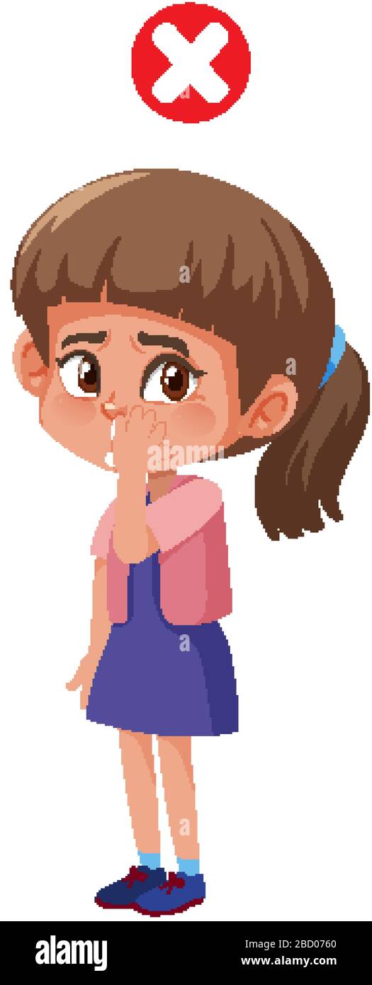 Girl touching face risk to have virus illustration Stock Vector Image ...