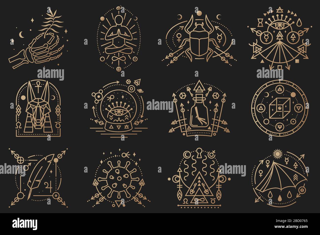 Esoteric symbols. Vector. Outline icon for alchemy, sacred geometry ...