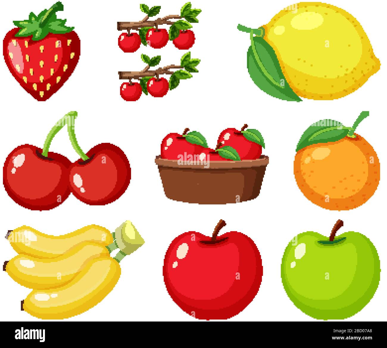 Set of different types of fruits on white background illustration Stock ...