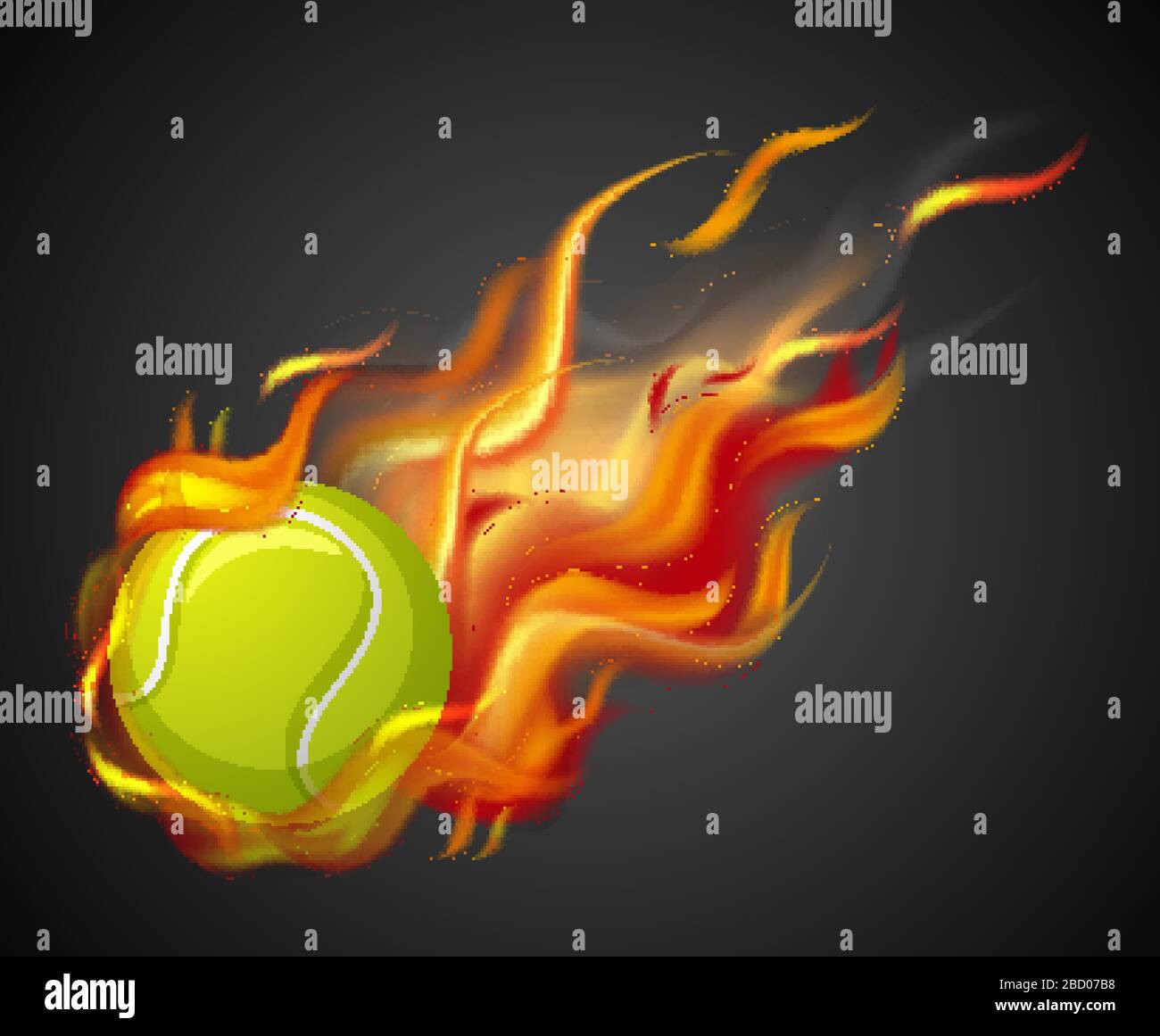 Shooting tennis ball with flame on black background illustration Stock ...