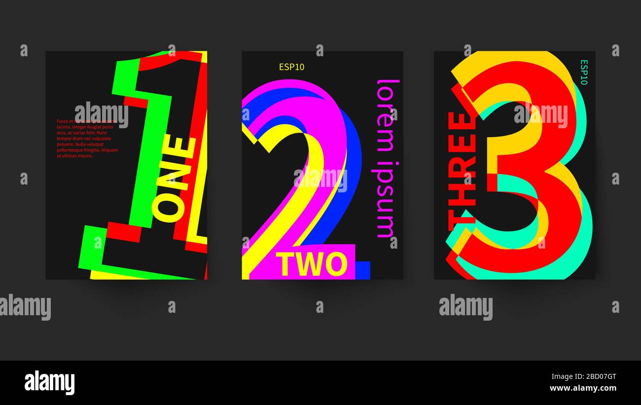 Posters with numbers, set of abstract bright modern black backgrounds ...