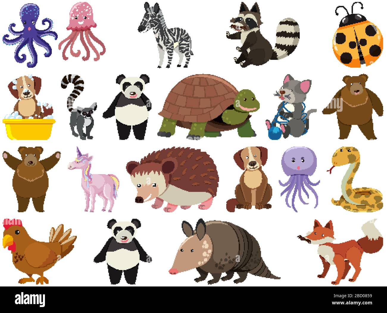 Large set of wild animals on white background illustration Stock Vector ...