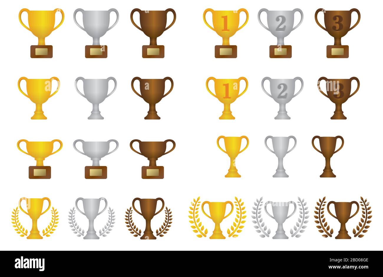 Trophy cup icon illustration set. gold/silver/bronze (from 1st place to ...