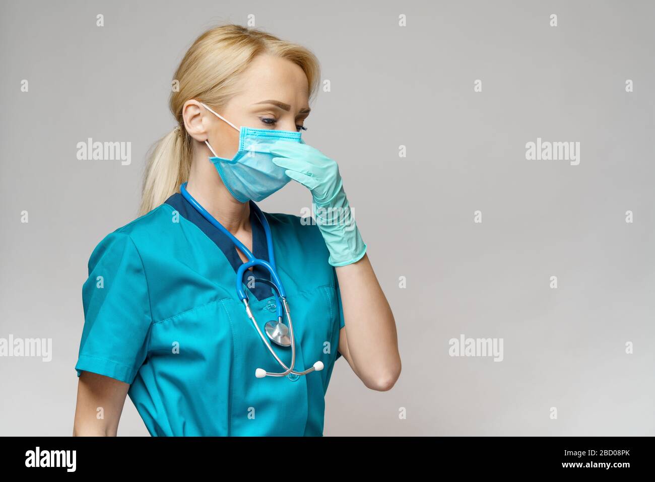 medical doctor nurse woman with stethoscope wearing protective mask and ...