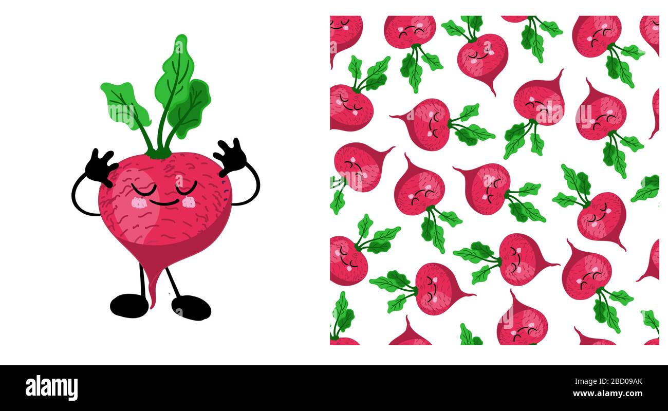 Radish vegetable character cute kawaii. Seamless vegetable pattern with ...