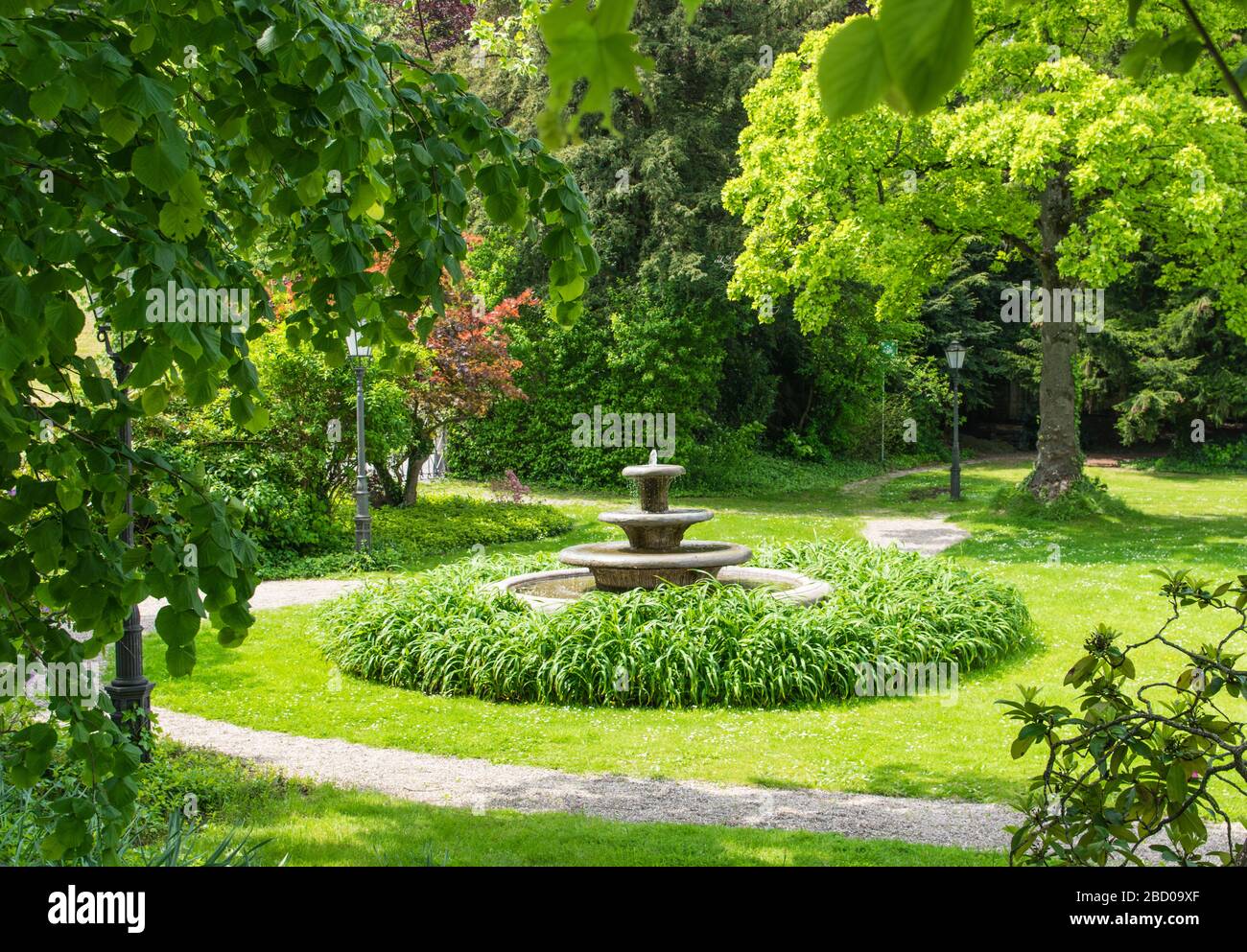 Beautiful fountain on the summer landscape in Baden-Baden. Nature ...
