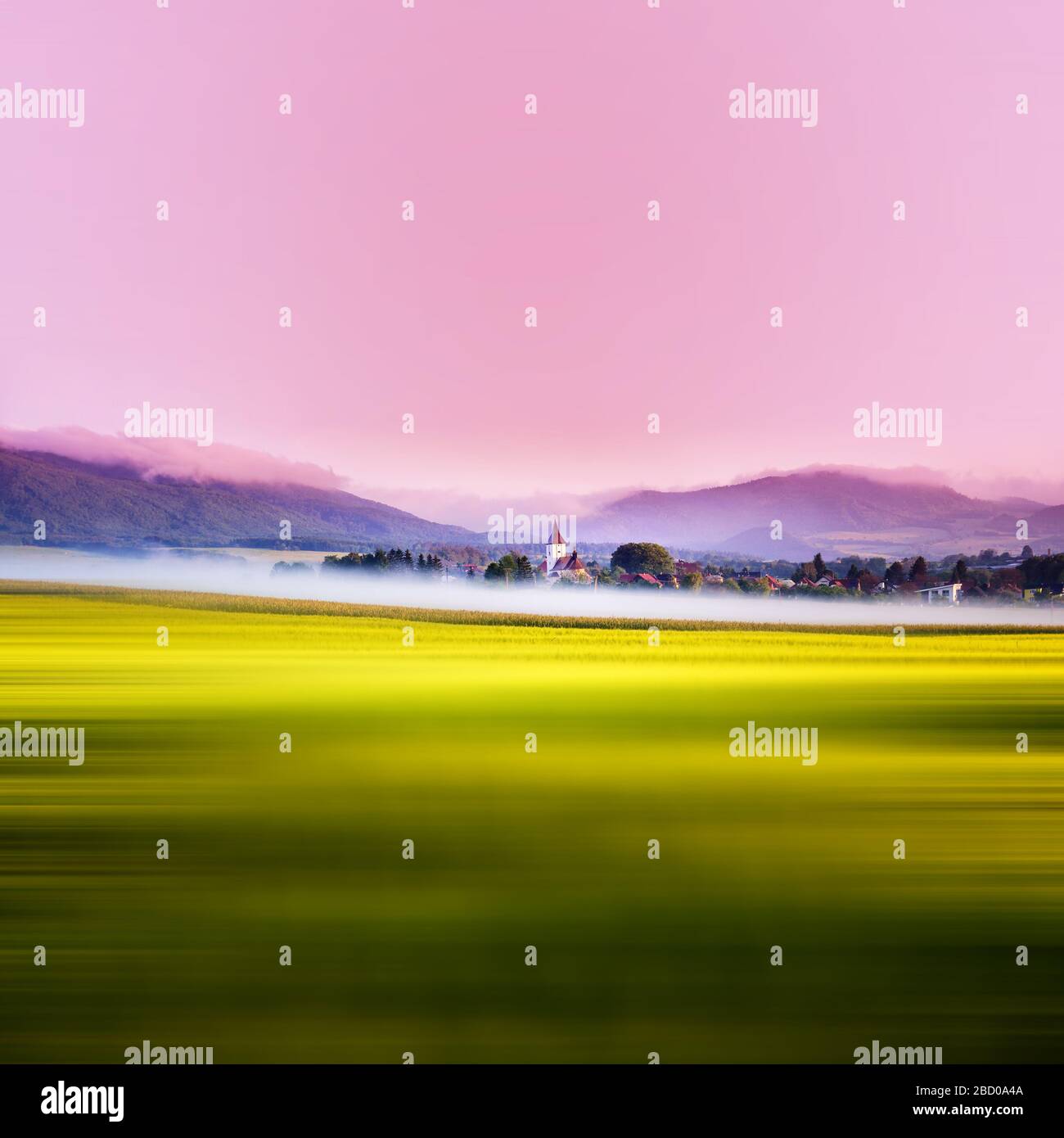 Beautiful spring rural scenery. Agricultural field in colorful sunrise ...