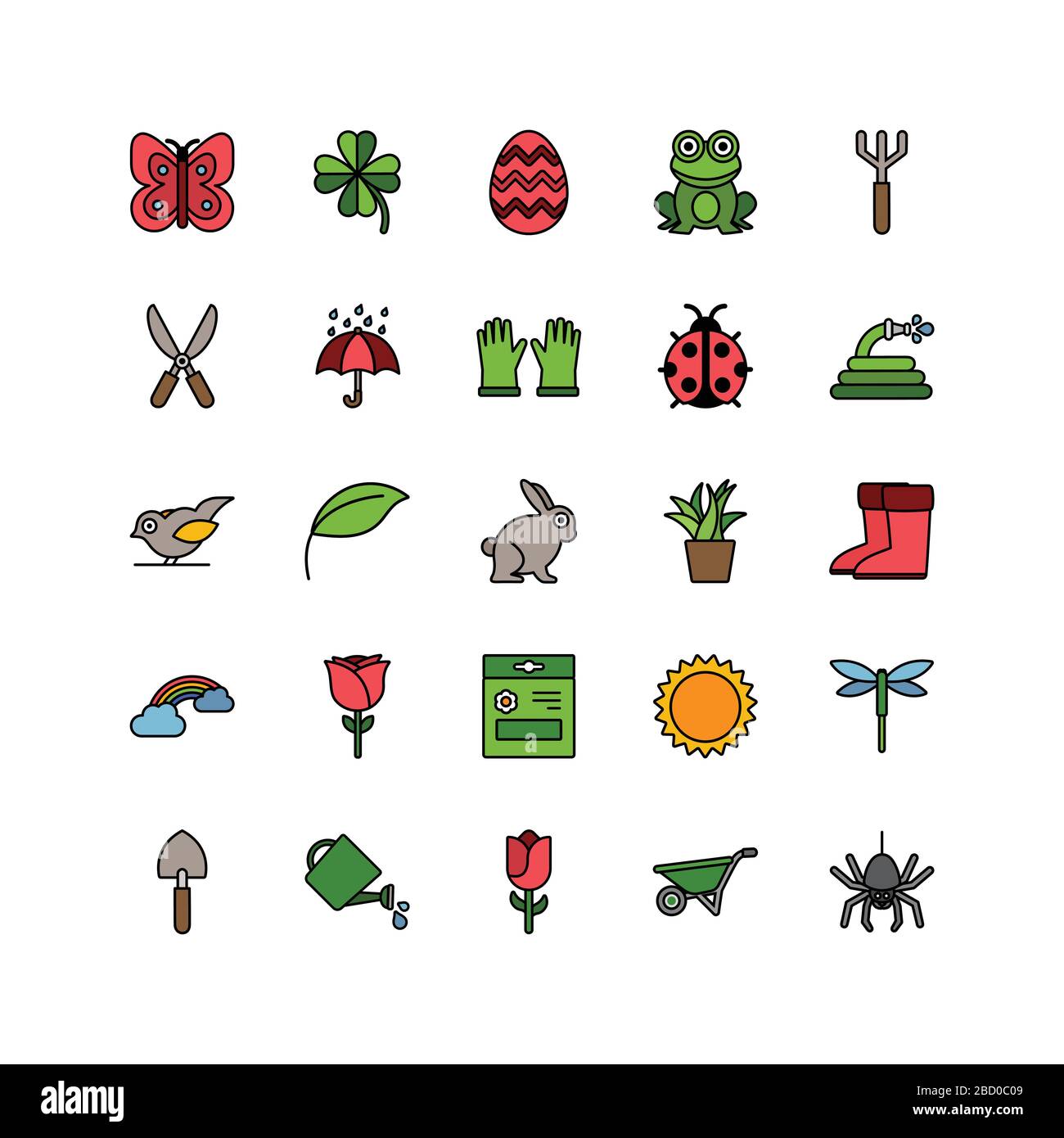 Spring and gardening. Isolated color icon set. Filled vector ...