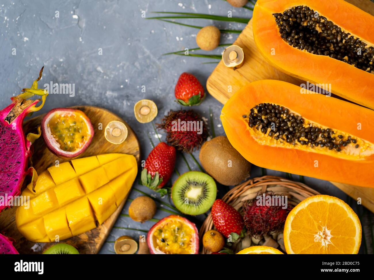 Fresh papaya, kiwi, passion fruit, longan,strawberry, rambutan, orange ...