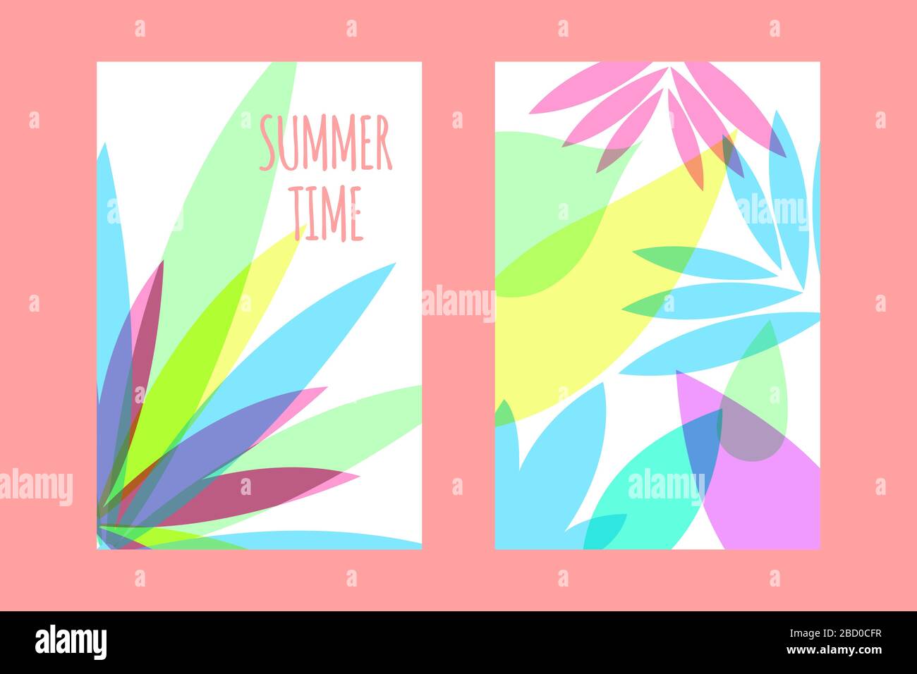Set of white summer posters with tropical leaves, summer bright flat ...