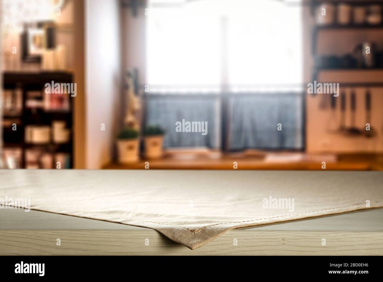 Kitchen interior and wooden table background with copy space for food ...