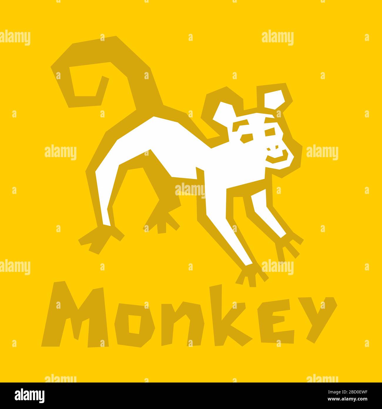 Vector stylized Monkey illustration Isolated on yellow background. Cute ...