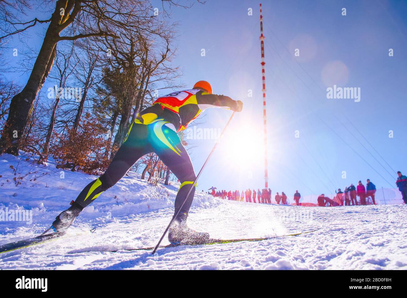 Nordic ski skier on the track in winter - sport active photo with space ...