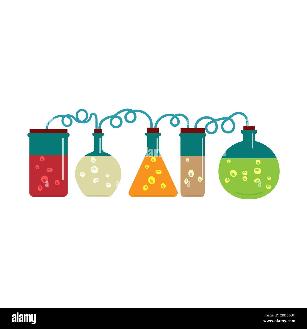 Laboratory glass flasks and test tubes with liquid. Chemical and ...