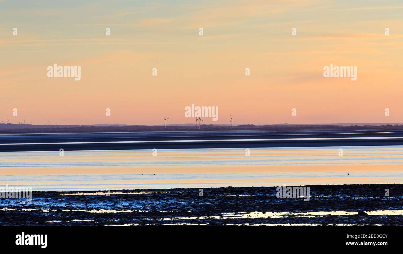View over the Solway estuary with wind turbines in the distant Stock ...