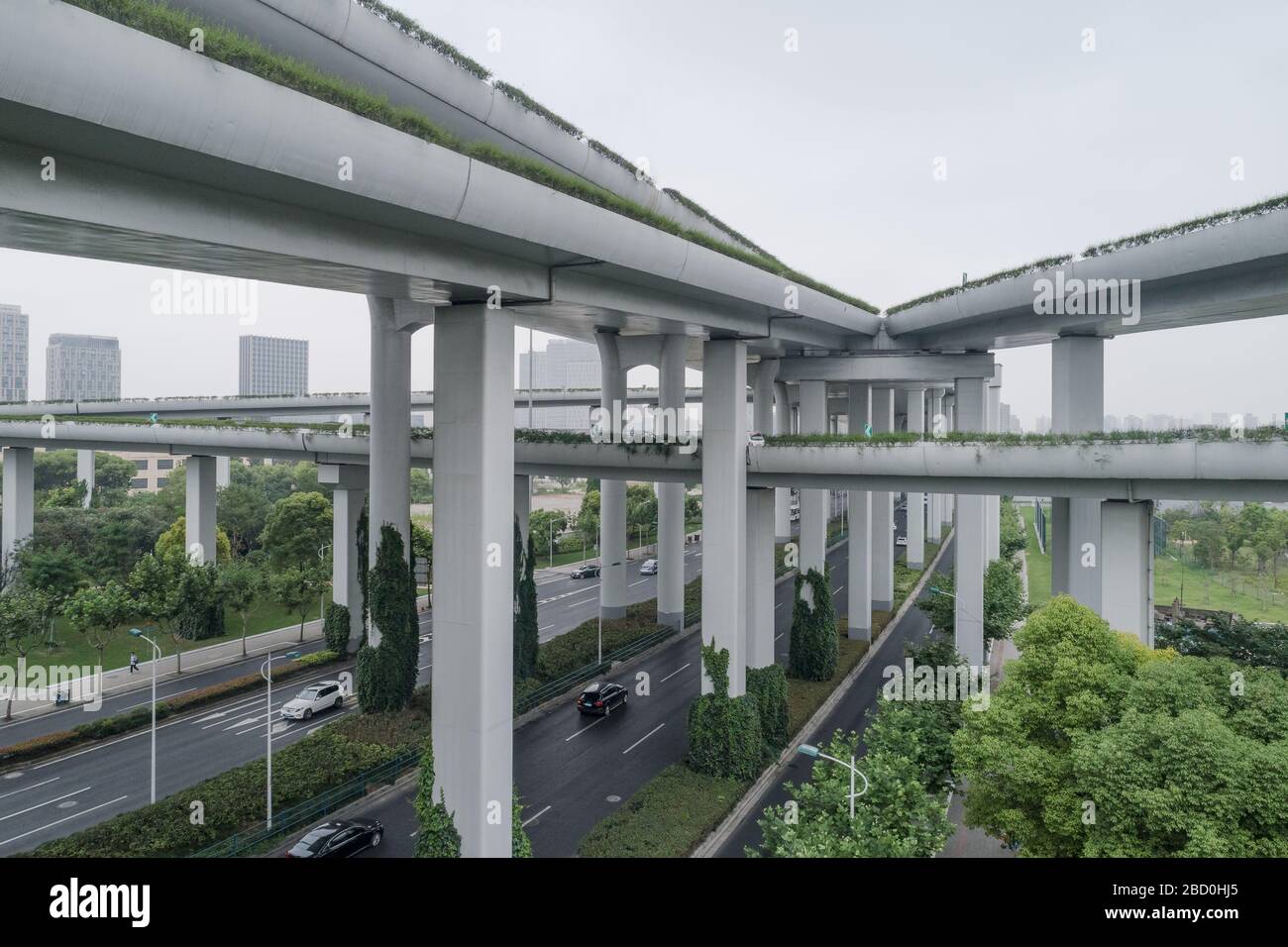 Aerial view of highway and overpass in city Stock Photo - Alamy