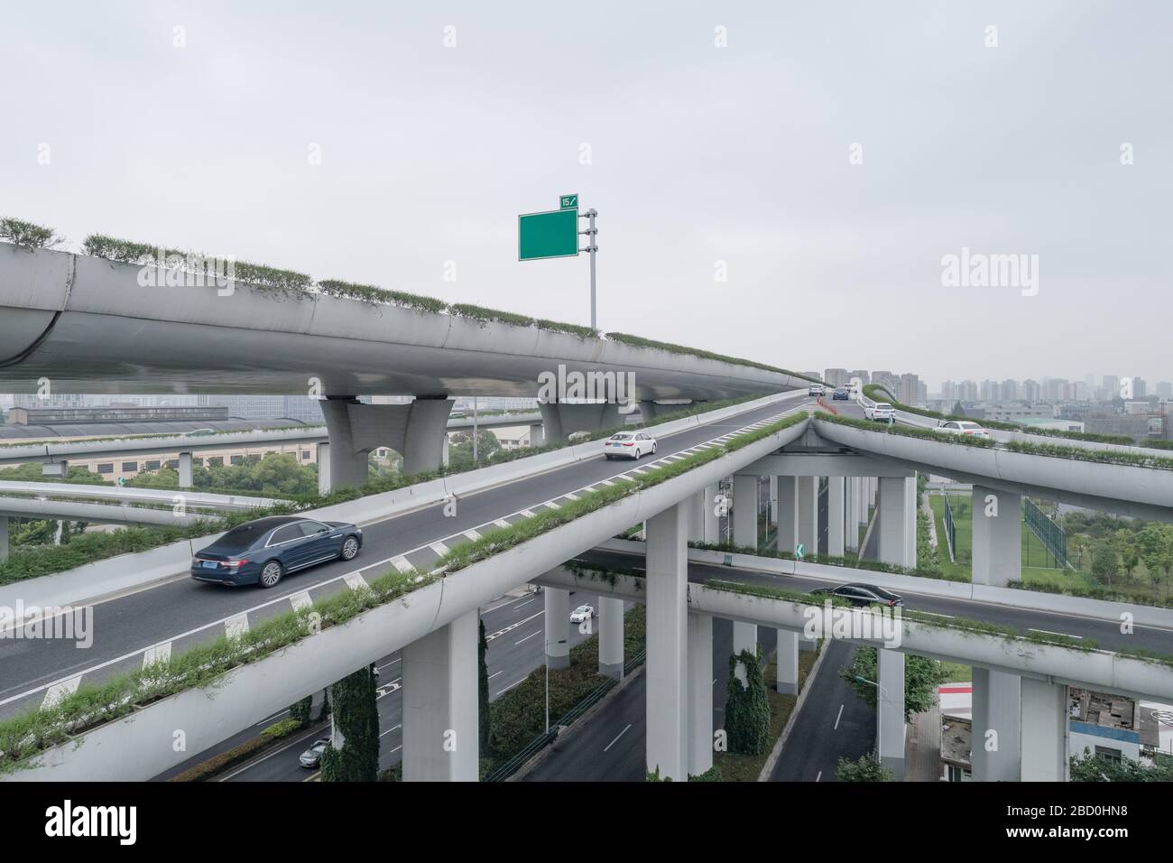 Aerial view of highway and overpass in city Stock Photo - Alamy