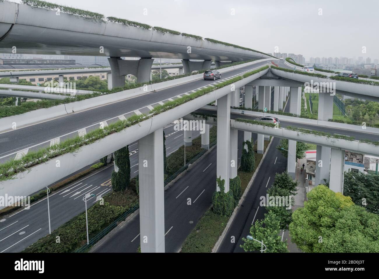 Aerial view of highway and overpass in city Stock Photo - Alamy