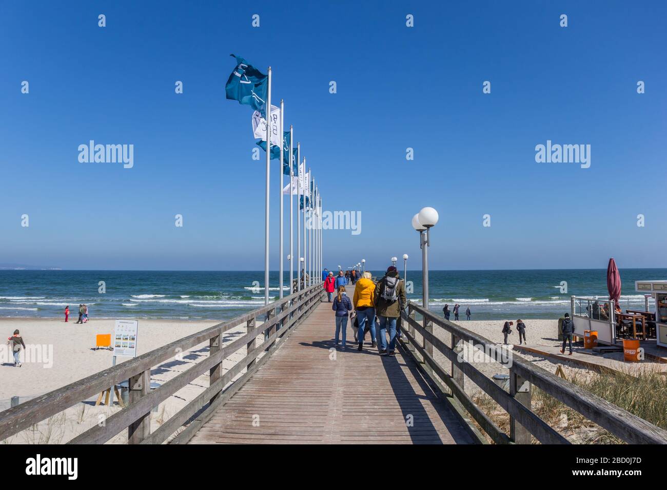 People walking the Seebrucke sea bridge in Binz on Rugen island ...