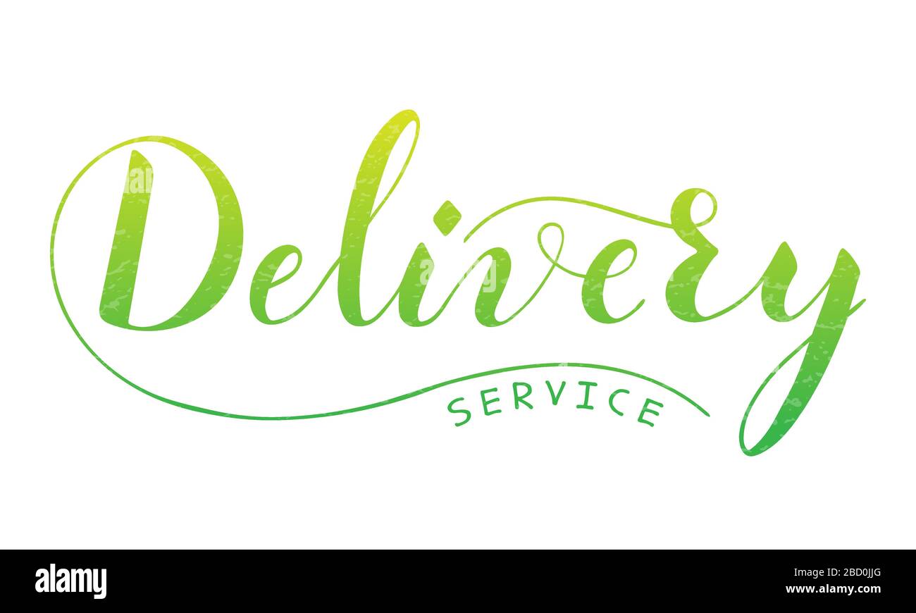 Vector hand written delivery text isolated on white background. Food or ...