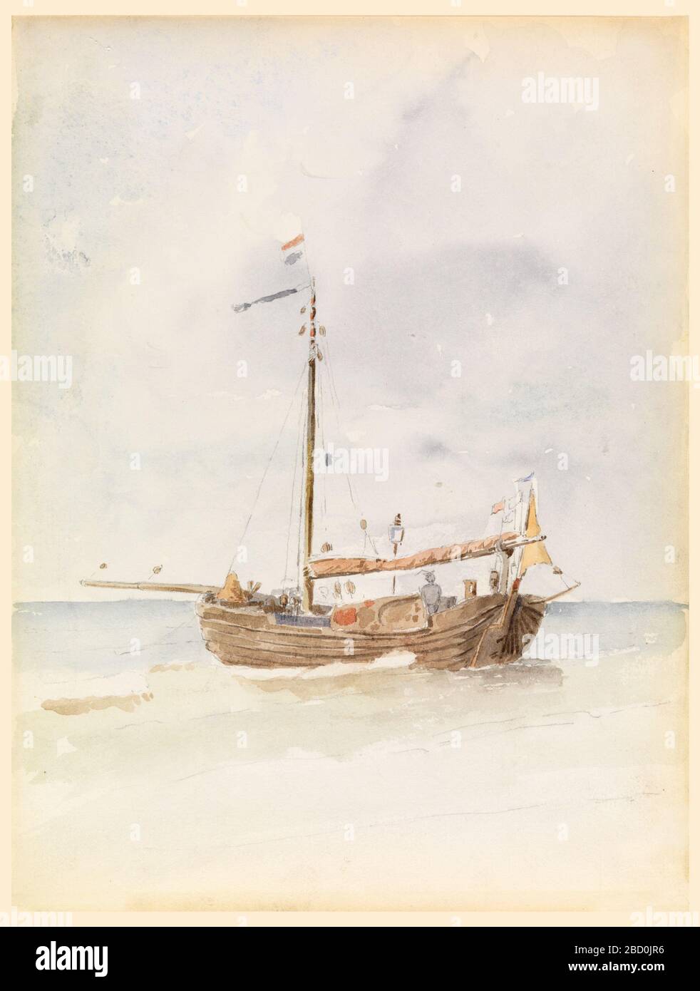 A Dutch Barge. Research in ProgressA moored barge, shown obliquely from ...